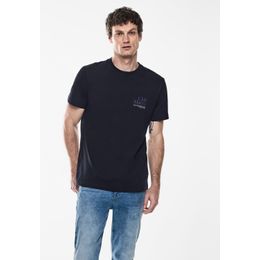 Street One MEN Herren T-Shirt, blau, Gr. L, unifarben, Web, 100% Baumwolle, Shirts, aus reiner Baumwolle
