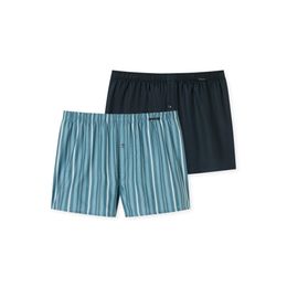 Schiesser Herren Webboxer "Boxershorts Multipacks", Gr. 10, blau, Webqualit&auml;t, Obermaterial: 100% Baumwolle, gestreift, unifarben, Unterhosen, mit