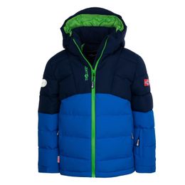 Funktionsjacke Trollkids "KIDS GRYLLEFJORD JACKET", Kinder, Gr. 176, navy, medium, Web, Obermaterial: 100% Polyester. Futter: 100% Polyester. Wattierung: 100% Polyester, unifarben mit Farbeinsätzen, sportlich, hoch geschlossener Ausschnitt, Langarm eingefasste Kante mit Klettverschluss, Jacken