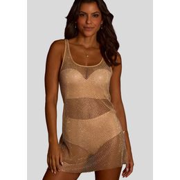 JETTE Damen Neglig&eacute;, Gr. 36, gold, Netz, Obermaterial: 90% Polyamid, 10% Elasthan, Kleider, mit bunt glitzerndem Stra&szlig;, sexy Dessous, Reizw&auml;sche