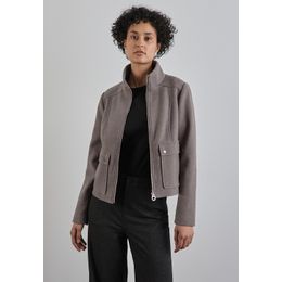 Kurzjacke Street One, Damen, Gr. 44, morel braun meliert, Stoff, 90% Polyester, 10% Viskose, unifarben, casual, normal normal, Rundhals, Langarm Bündchen, Jacken, mit Stehkragen