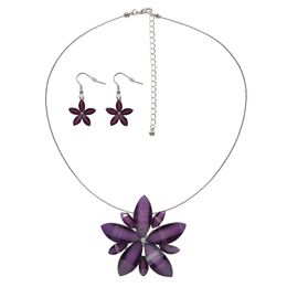 Steuer Damen Paar Ohrhaken "Set aus Collier und Ohrhaken Bl&uuml;te lila", lila, Metall, Ohrringe