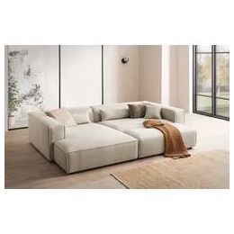 Polsterecke LeGer Home by Lena Gercke "PIARA XXL, L-Form mit Schlaffunktion, Big-Sofa in Cord o. Leinenoptik", beige (hellbeige), B:288cm T:198cm, 100% Polyester, Sofas, Hocker stellbar zum Schlafsofa (Krokodilverbinder), tiefe Sitzfläche