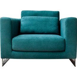 Sessel LEONIQUE, B:102cm H:84cm T:96cm, blau, Wohnzimmer, Sessel, "New York", Petrolblauer Sessel, Edelstahlgestell, 102 x 84 x 96, Sitzh&ouml;he 44 cm