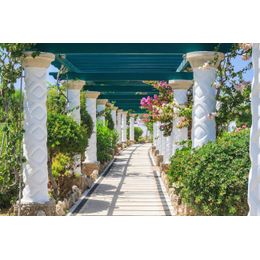 papermoon Fototapete "PERGOLA-TERME KALITHEA GRIECHENLAND S&Auml;ULEN BLUMEN SONNE", B/L: 4mm x 2,6mm, Bahnen: 8 Stk. St., bunt, Schlafzimmer, Tapeten