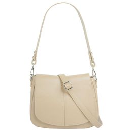 CLUTY Damen Umhängetasche, beige, Leder, leicht glänzend, unifarben, Taschen, echt Leder, Made in Italy