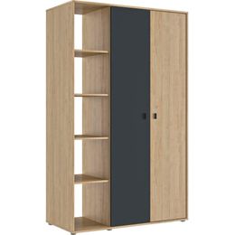 Kleiderschrank GAMI, B:122cm H:200cm T:58cm, braun, Spanplatte, Kinderzimmer, Schr&auml;nke, "Schrank mit 2 T&uuml;ren und Bibliothekseinheiten", ein cleverer,