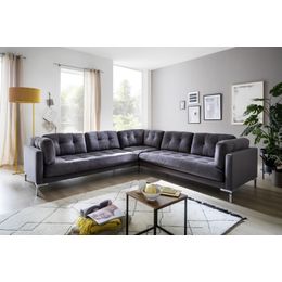 Wohnlandschaft TRENDS BY HG, B:265cm H:75cm T:264cm, grau, Sofas, "Landau U-Form", in Cord-Stoff mit Metallfuß