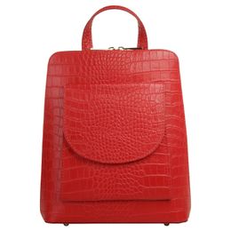 CLUTY Damen Cityrucksack, rot, Leder, Rindsleder, Snakeprint, Rucksäcke, echt Leder, Made in Italy
