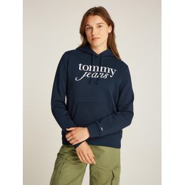 Tommy Jeans Damen Hoodie "TJW REG ESS LOGO HOODIE EXT", blau, Gr. S, bedruckt, Sweatware, Obermaterial: 80% Baumwolle, 20% Polyester, Sweatshirts,