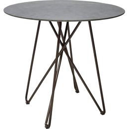 Beistelltisch LEONIQUE, B:60cm H:55cm T:60cm, grau, Wohnzimmer, Tische, "LAYLA", rund, schwarzes Gestell, Keramik, Marmoroptik
