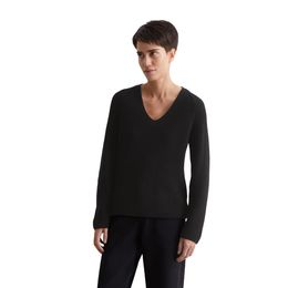 Marc O'Polo MARC O'POLO Damen V-Ausschnitt-Pullover, schwarz, Gr. XS, Strick, Obermaterial: 100% Baumwolle, Pullover