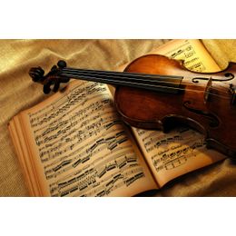 papermoon Fototapete "VIOLINE-MUSIK KUNST RETRO VINTAGE GEIGE INSTRUMENT STEG", B/L: 4mm x 2,6mm, Bahnen: 8 Stk. St., bunt, Schlafzimmer, Tapeten