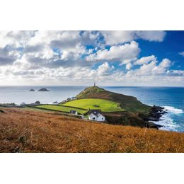 papermoon Fototapete "LEUCHTTURM-KAP CORNWALL WIESE MEER OZEAN K&Uuml;STE STRAND", B/L: 4,5mm x 2,8mm, Bahnen: 9 Stk. St., bunt, Schlafzimmer, Tapeten