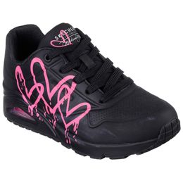 Skechers Damen Sneaker "UNO DRIPPING IN LOVE", Gr. 37, schwarz, Lederimitat, Schuhe, mit Herzen-Graffity-Print, Freizeitschuh, Halbschuh, Schnürschuh