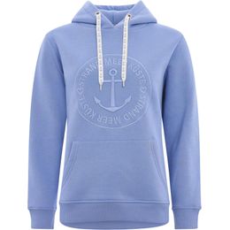 Zwillingsherz Damen Hoodie "Strand Meer K&uuml;ste", blau, Gr. L, unifarben mit Farbeins&auml;tzen, Sweatware, Obermaterial: 50% Baumwolle, 50% Polyester,