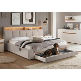Polsterbett Inosign, B:210cm H:110cm L:235cm, beige, Betten, "CiTY/GiRON,, gepolstertes Stauraumbett, mit LED Beleuchtung", Bettkasten mit Hundebett