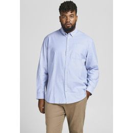 Jack & Jones PlusSize Herren Langarmhemd "OXFORD SHIRT", blau, Gr. 5XL, JACK & JONES PLUSSIZE, unifarben, Web, Obermaterial: 100% Baumwolle, Hemden