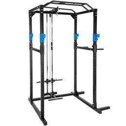 TecTake&reg; Power Rack, mit Latzug, h&ouml;henverstellbare Langhantelablagen und Sicherheitsstreben, 136 x 142,5 x 215 cm