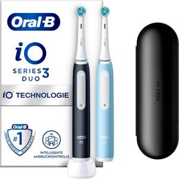 Elektrische Zahnbürste Oral-B "iO Series 3 Doppelpack", blau (matt schwarz, ice blau), Elektrozahnbürsten, Magnet-Technologie