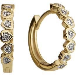Firetti Damen Paar Creolen "Schmuck Geschenk Gold 333 Ohrschmuck Ohrringe Kreis rund Herz", 14,65mm, Gelbgold 333, gelb, Gelbgold 333, Ohrringe, mit