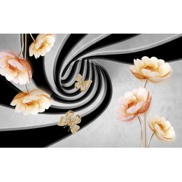 papermoon Fototapete "Abstrakt 3D Effekt mit Blumen", B/L: 3,5mm x 2,6mm, Bahnen: 7 Stk. St., bunt, Schlafzimmer, Tapeten