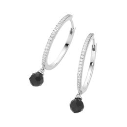 Damen Paar Creolen "mit schwarzen Achat-Kugeln und Zirkonia, Silber 925", Silber 925 (Sterlingsilber), silber, Giorgio Martello MILANO, Silber 925