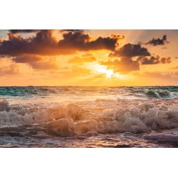 papermoon Fototapete "WELLEN-STRAND MEER SEE SONNE WOLKEN BEACH LANDSCHAFT", B/L: 4mm x 2,6mm, Bahnen: 8 Stk. St., bunt, Schlafzimmer, Tapeten