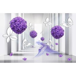 papermoon Fototapete "BLUMEN-ART DESIGN ABSTRAKT MUSTER KUNST SCHMETTERLINGE", B/L: 3,5mm x 2,6mm, Bahnen: 7 Stk. St., bunt, Schlafzimmer, Tapeten