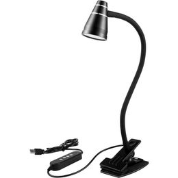 LONGZIMING - USB-LED-Clip-Schreibtischlampe - 5 w 360 ° Flexible LED-Klemm-Schreibtischlampe, 3 Farben und 10 einstellbare Helligkeit, Clip-Lampe für