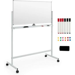 Goplus - Doppelseitiges magnetisches Whiteboard auf Raedern, grosse hoehenverstellbare Magnettafel im Staffelei-Stil, magnetische Weisswandtafel, 120