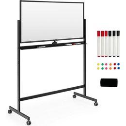 Goplus - Doppelseitiges magnetisches Whiteboard auf Raedern, grosse hoehenverstellbare Magnettafel im Staffelei-Stil, magnetische Weisswandtafel, 120