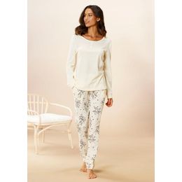 Vivance Dreams Pyjama beige Gr. 32/34 für Damen. Mit mit Zierknopfleiste. Bequem. Nachhaltig.