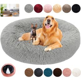 Rundes Hundebett mit abnehmbarem Bezug, großes, beruhigendes Hundekissen, waschbar, rutschfest, Anti-Stress, weiches Hundebett, große und mittlere