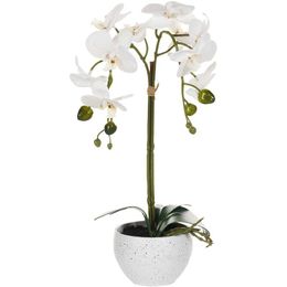 Beliani Kunstpflanze Orchidee Weiß u. Grün 42 cm im Blumentopf Künstlich Indoor Dekoration Wohnaccessoires