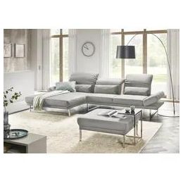 Ecksofa 3C Candy "Mallow Designsofa mit Komfortfunktionen, modern und bequem, L-Form", weiß (silber), B:318cm H:83cm T:220cm, 100% Polyester, Sofas, Verstellbare Armlehne und Kopfteil, manuelle Sitztiefenverstellung