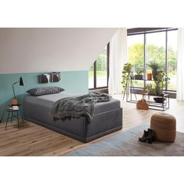 Polsterbett "Texel", schwarz, B:126cm H:42cm L:206cm, Bezug Bett: Veloursstoff 100% Polyester;Bonnell-Federkernmatratze: 51% Polypropylen, 39% Polyester und 10% Baumwolle;Kaltschaummatratze: 100% Polyester, Bezug abnehm- und waschbar bis 60C;Kissenbezug: 100% Polyester, Füllung : 100% Polyester (Hohlfaser), Westfalia Schlafkomfort, Betten, Komforthöhe mit Zierkissen, Bettkasten bei Ausführung mit 
