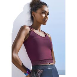 active by Lascana Crop-Top LASCANA ACTIVE, Damen, Gr. L (44/46), rosa (dunkelrosa), Jersey, Obermaterial: 95% Baumwolle, 5% Elasthan, unifarben, sportlich, eng taillenlang, Rundhals, ohne Ärmel, Tops, mit Teilungsnaht