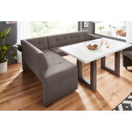 Eckbank exxpo - SOFA FASHION "Barista mit toller Detailverarbeitung, hohe Bodenfreiheit", grau (elephant), B:157cm H:82cm T:245cm, Microfaser (Zusammensetzung: 100% Polyester), Lederfaserstoff (Grundgewebe 41% Lederfaser, 39% Polyester, 20% Baumwolle), Sitzbänke, Komfortsitzhöhe 49cm, Frei im Raum stellbar