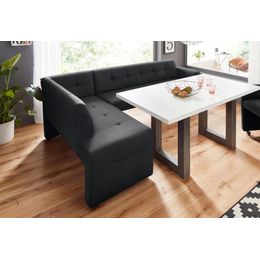 Eckbank exxpo - SOFA FASHION "Barista mit toller Detailverarbeitung, hohe Bodenfreiheit", schwarz, B:157cm H:82cm T:245cm, Microfaser (Zusammensetzung: 100% Polyester), Lederfaserstoff (Grundgewebe 41% Lederfaser, 39% Polyester, 20% Baumwolle), Sitzbänke, Komfortsitzhöhe 49cm, Frei im Raum stellbar