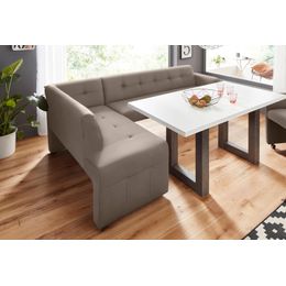 Eckbank exxpo - SOFA FASHION "Barista mit toller Detailverarbeitung, hohe Bodenfreiheit", grau (argent), B:157cm H:82cm T:245cm, Microfaser (Zusammensetzung: 100% Polyester), Lederfaserstoff (Grundgewebe 41% Lederfaser, 39% Polyester, 20% Baumwolle), Sitzbänke, Komfortsitzhöhe 49cm, Frei im Raum stellbar