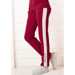 H.I.S. Relaxhose H.I.S Gr. 52/54, N-Gr, rot, Damen, Interlock, Obermaterial: 60% Baumwolle, 40% Polyester, unifarben, Hosen, mit weißem Seitenstreifen und Logodruck, Loungeanzug