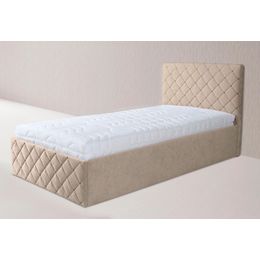 Polsterbett, beige (sand), B:110cm L:212cm, Bezug Bett: Microfaser (100% Polyester);Bonnell-Federkernmatratze: 51% Polypropylen, 39% Polyester, 10% Baumwolle;Kaltschaummatratze: 100% Polyester, Bezug abnehm- und waschbar bis 60C, Westfalia Schlafkomfort, Betten, inkl. Bettkasten bei Ausführung mit Matratze