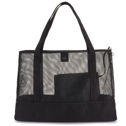 Shopper Vivance Gr. B/H/T: 52cm x 36cm x 18cm, schwarz, Damen, Polyester, unifarben, Mesh, transparent, Taschen, Schultertasche, Strandtasche, Sporttasche aus Mesh VEGAN