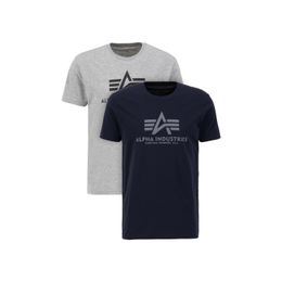 T-Shirt Alpha Industries "Alpha Industries Men - T-Shirts Basic T-Shirt 2 Pack" Gr. L, blau (grau.heat, rep.blau), Herren, Obermaterial: 90% Baumwolle, 10% Polyester, Shirts