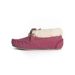 Minnetonka Hausschuh 'Charley' Jungen Gr&ouml;&szlig;e 29.5 creme / braun / himbeer