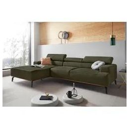 Ecksofa Places of Style "Performance L-Form", grün (olive), B:285cm H:74cm T:171cm, Sofas, mit Kopfteilverstellung und dekorativer Massivholz-Zierleiste in Eiche