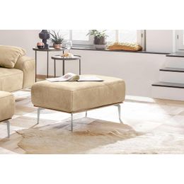 Polsterhocker W.Schillig "run", beige (sahara s37), B:75cm H:46cm T:60cm, Stoff S37 (100% Polyester);ROHLEDER Chenille-Flachgewebe Q2 W77 (68% Polyacryl, 32% Polyester);Stoff S37 (100% Polyester), Hocker, Polsterhocker, mit elegantem Holzsockel, F&uuml;&szlig;e in Chrom gl&auml;nzend, Breite 75 cm