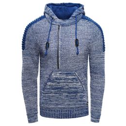 Kapuzensweatshirt Rusty Neal "Knitwear", Herren, Gr. M, blau, 70% Polyacryl, 30% Baumwolle, unifarben, casual, normal, ohne Ausschnitt, Sweatshirts, mit praktischem Reißverschluss