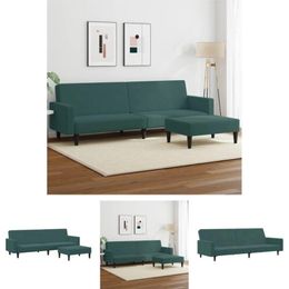 The Living Store - Schlafsofa 2-Sitzer mit Fußhocker Dunkelgrün Samt - Sofas - Grün